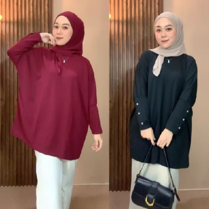 Jual PROMO....! BATWING KNIT BUTTON TOP | ATASAN WANITA BLUS LENGAN ...