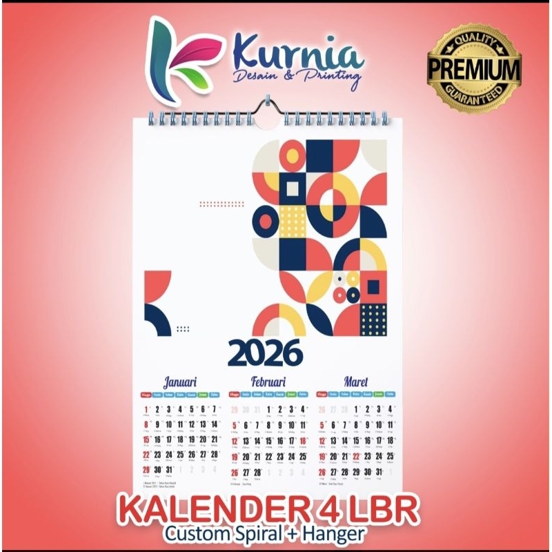 Jual KALENDER 2026 MURAH ISI 4 LBR DINDING SPIRAL + HANGER/ CUSTOM ...