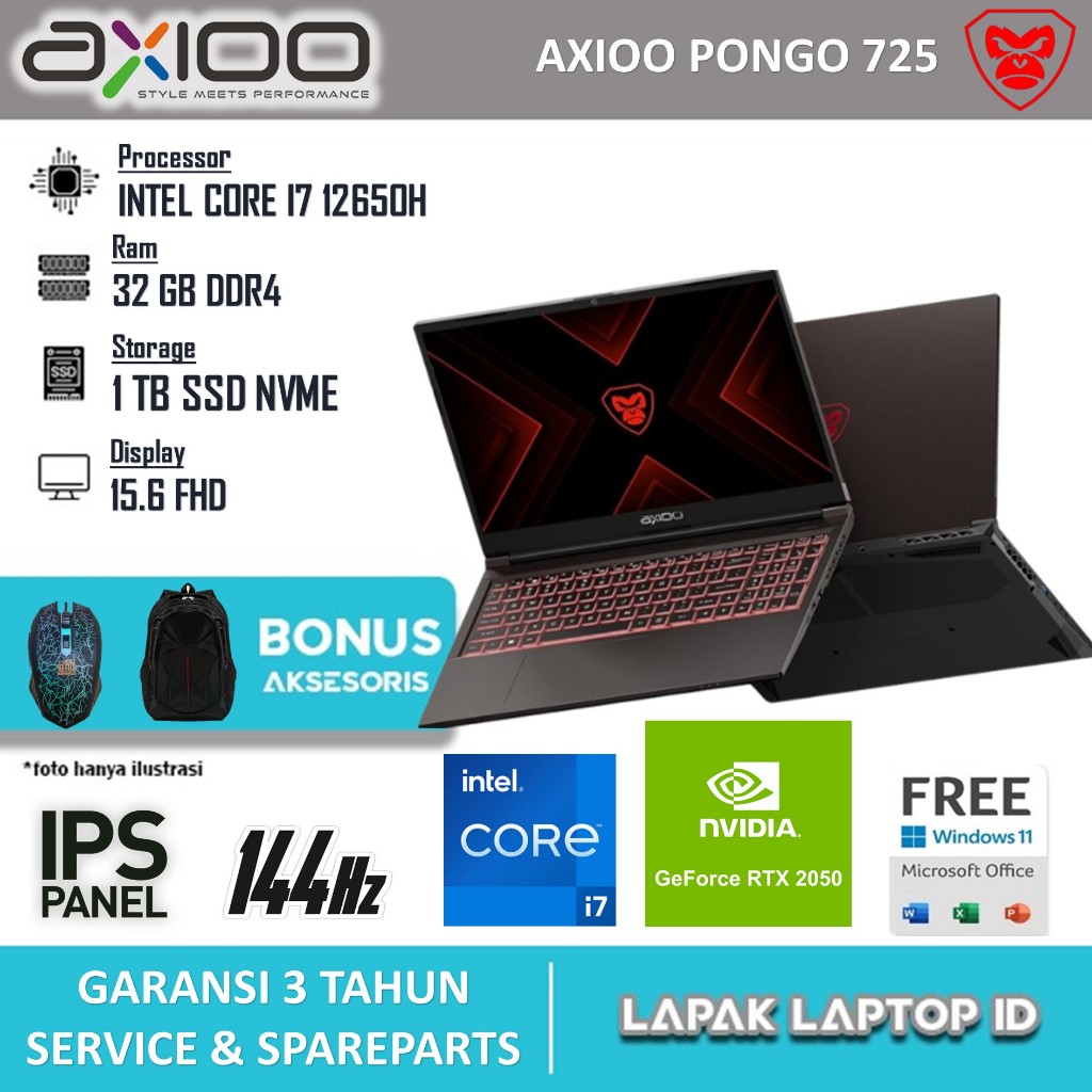Jual LAPTOP AXIOO PONGO 725 INTEL I7 12650H 64GB 1TB SSD RTX2050-4GB 15 ...