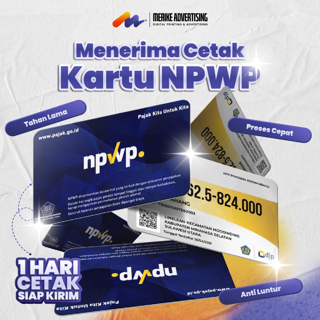 Jual CETAK KARTU NPWP BERKUALITAS, TAHAN LAMA, TINTA TAJAM | UKURAN 8,5 x 5,4 cm | Shopee Indonesia