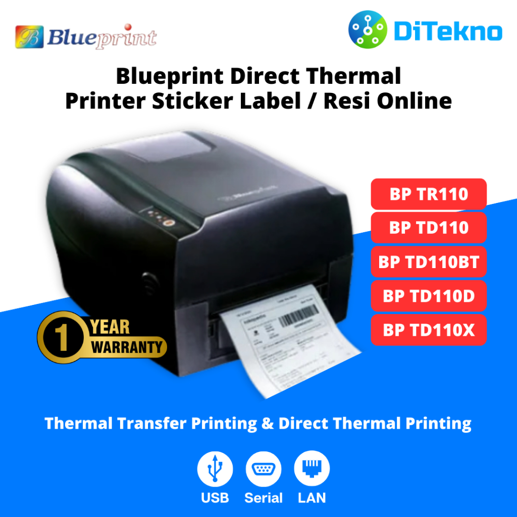 Jual Blueprint Direct Thermal Printer Sticker Label Barcode / Resi Online TD110D TD110X TD110 ...