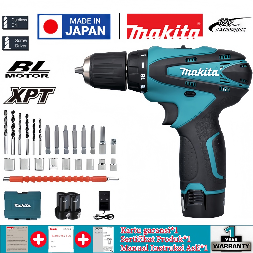 Jual Makita DF330D 12V Dril listrik nirkabel impor Jepang, daya tinggi 13mm baterai lithium ...