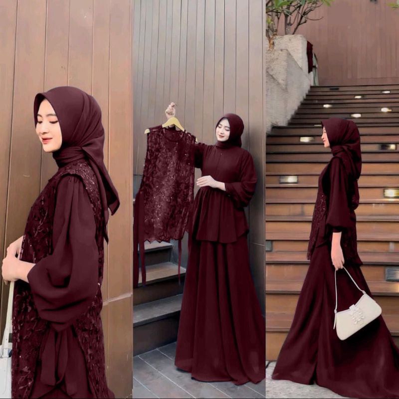 Jual Cintya Sett Brukat Gamis Wanita Terbaru Bahan Ceruty Babydoll Full ...