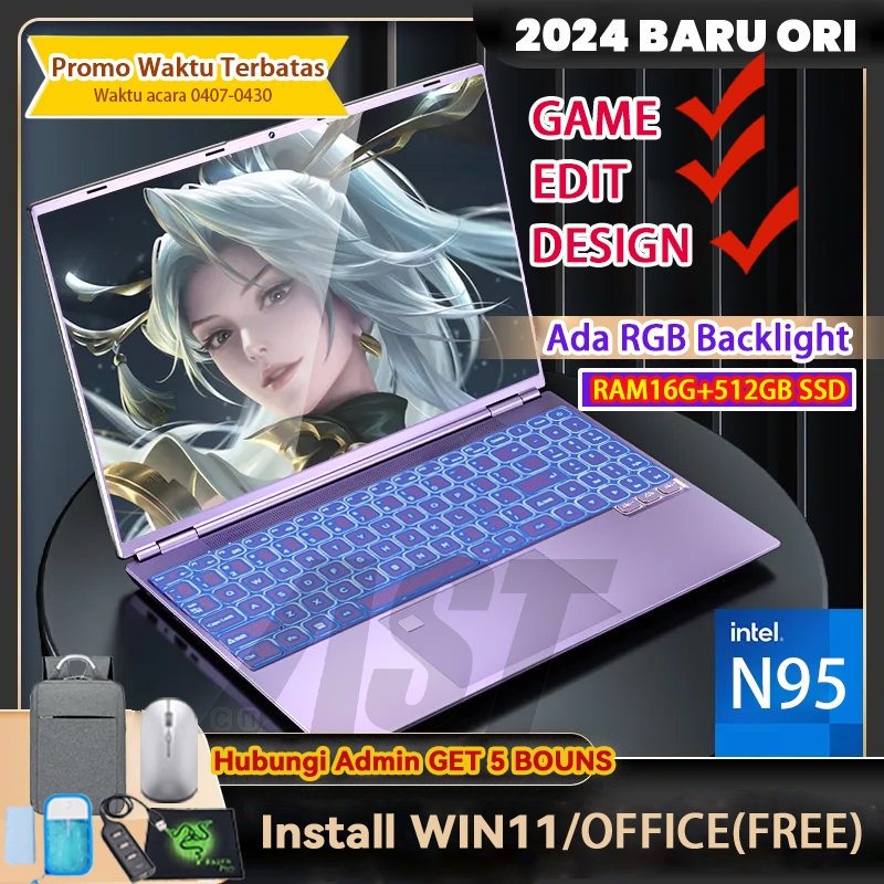 Jual CNAST - Laptop cewek Baru 16 inch Ungu/Pink RAM20G+512GB SSD 180 ...