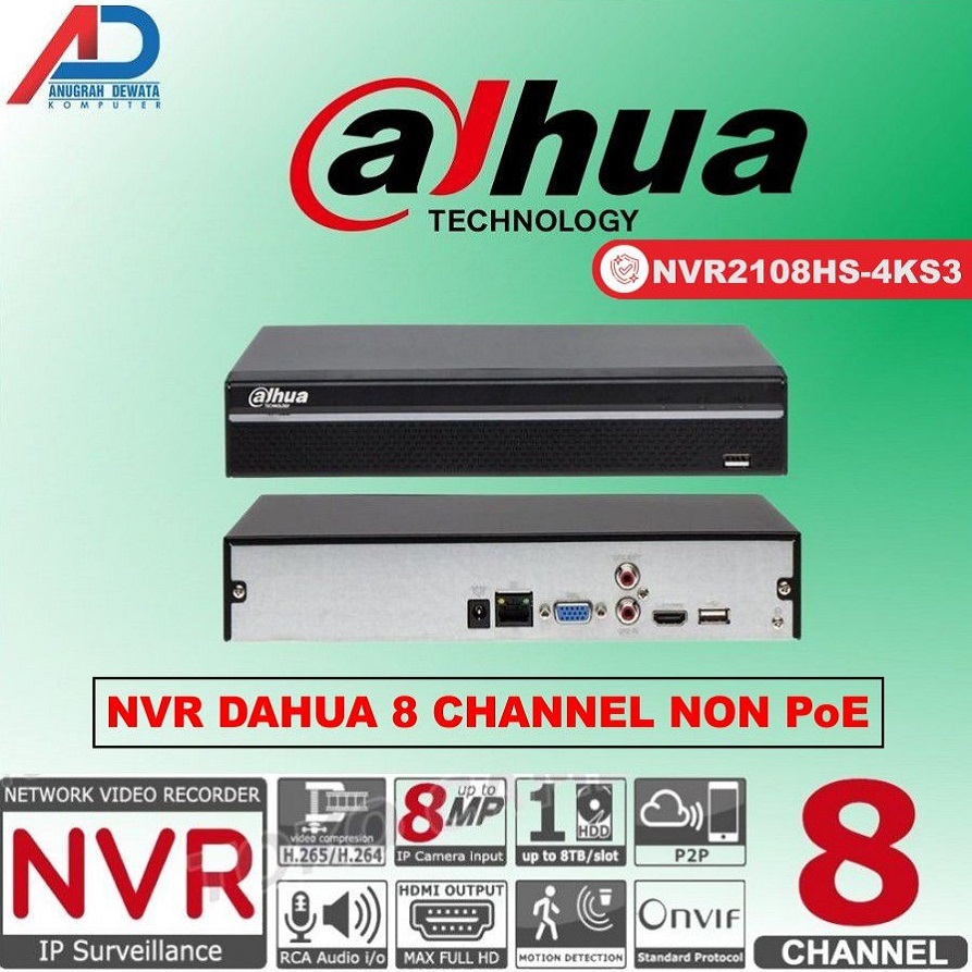 Jual NVR DAHUA 8 CHANNEL DHI-NVR2108HS-4KS3 NVR 8CH IP CAMERA NON PoE ...