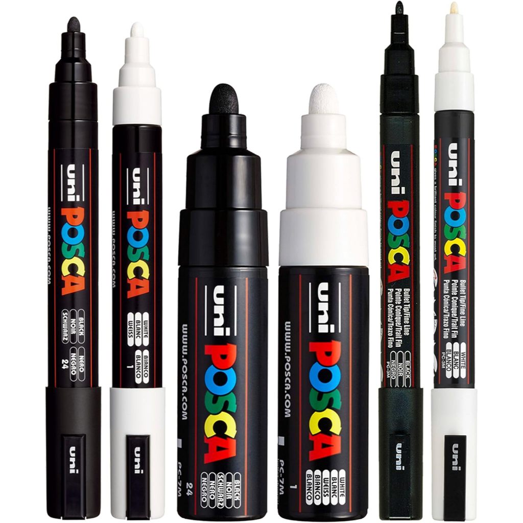 Jual Uni Posca Marker Black & White, Extra Fine Tip PC-1M, Fine Tip PC ...