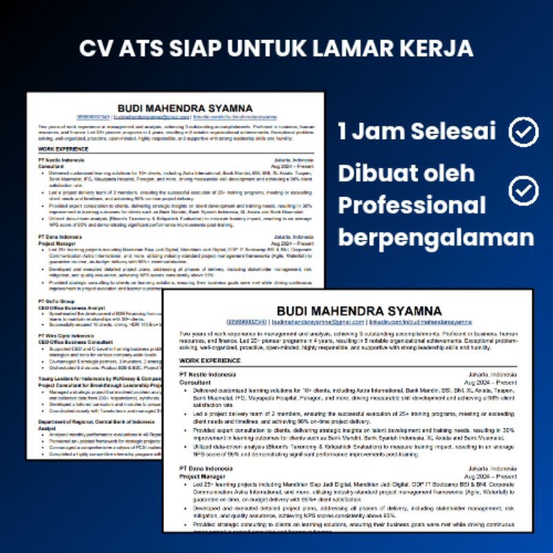 Jual CV ATS FRIENDLY - SIAP DIGUNAKAN UNTUK LAMAR KERJA, MSIB, MAGANG KAMPUS MERDEKA, MAGANG ...