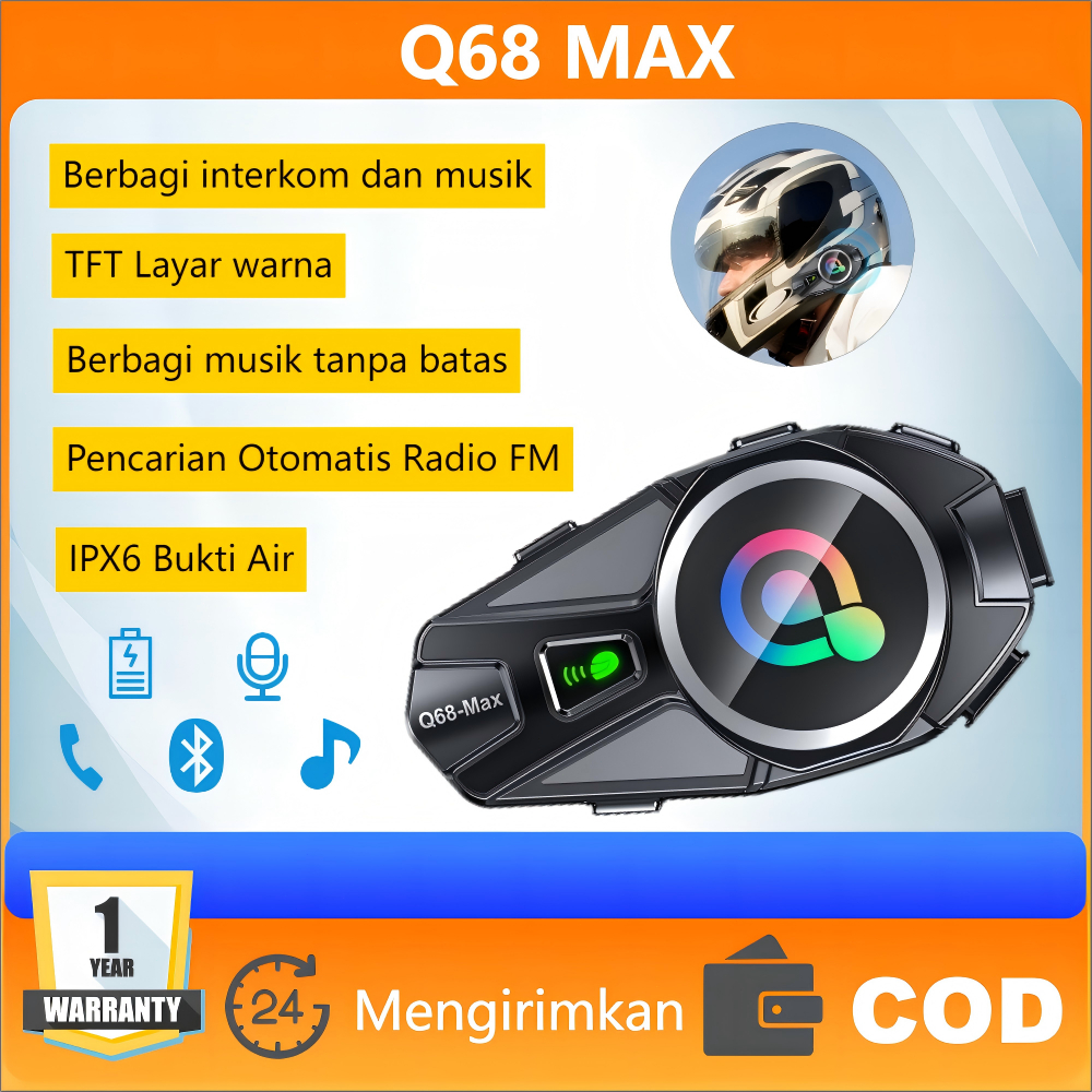 Jual Q68 max Intercom Helm Headset Berbagi Musik Tanpa Batas Intercom ...