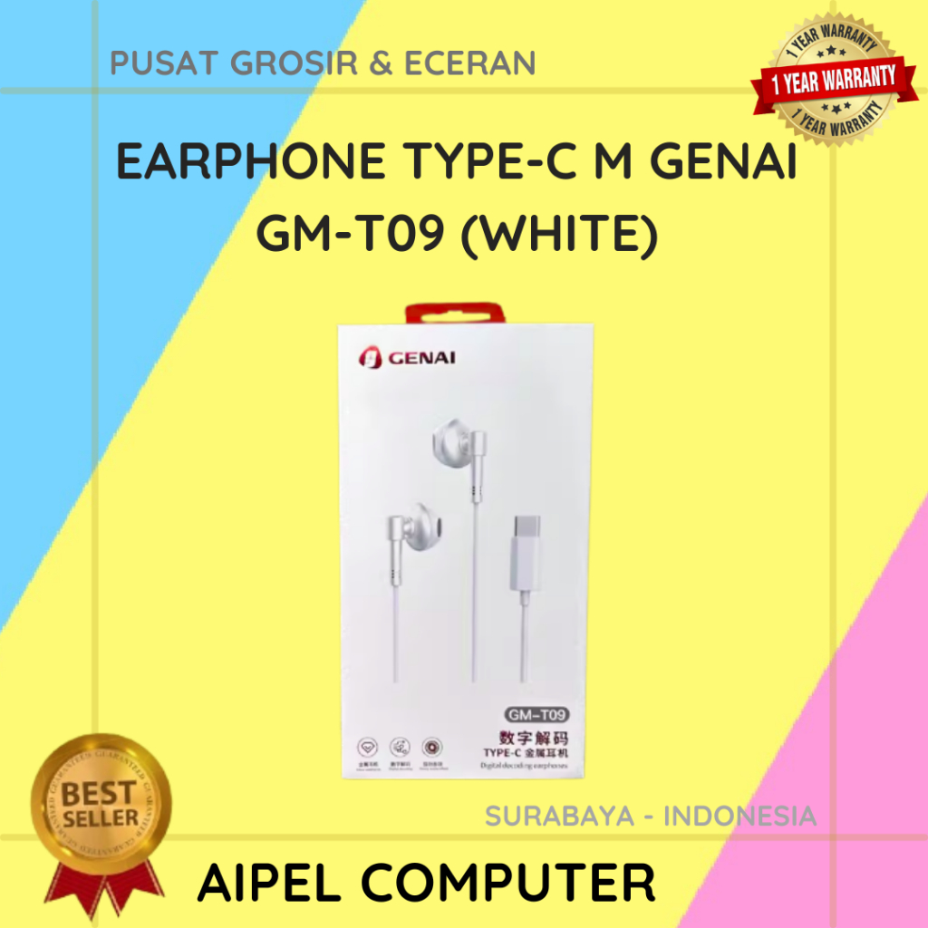 Jual GMT09 | Earphone Type-C M GENAI GM-T09 (White) | Shopee Indonesia
