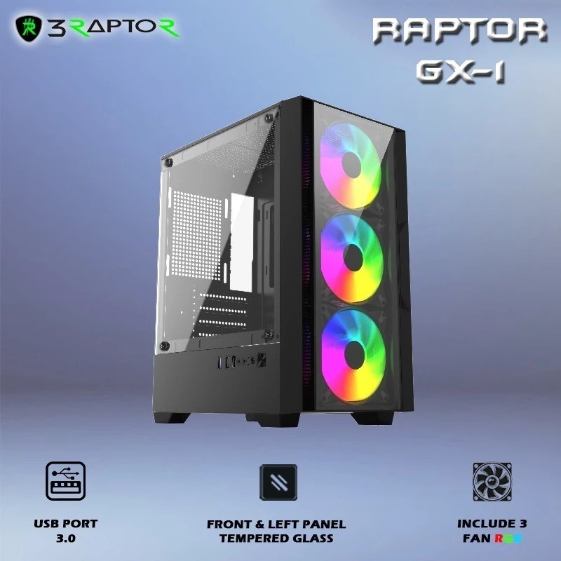 Jual PC CASE RAPTOR GX1 BLACK (3FAN) MATX | Shopee Indonesia