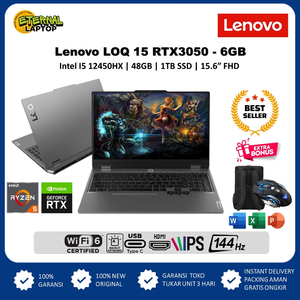 Jual Laptop Lenovo LOQ 15 Gaming AMD RYZEN 5 7235H DDR5 32GB 2TB SSD ...