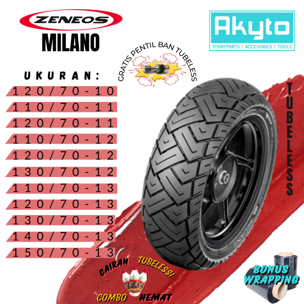 Jual BAN ZENEOS MILANO RING 10 11 12 13 / BAN TUBELESS R10 R11 R12 R13 FREE PENTIL + WRAPPING ...