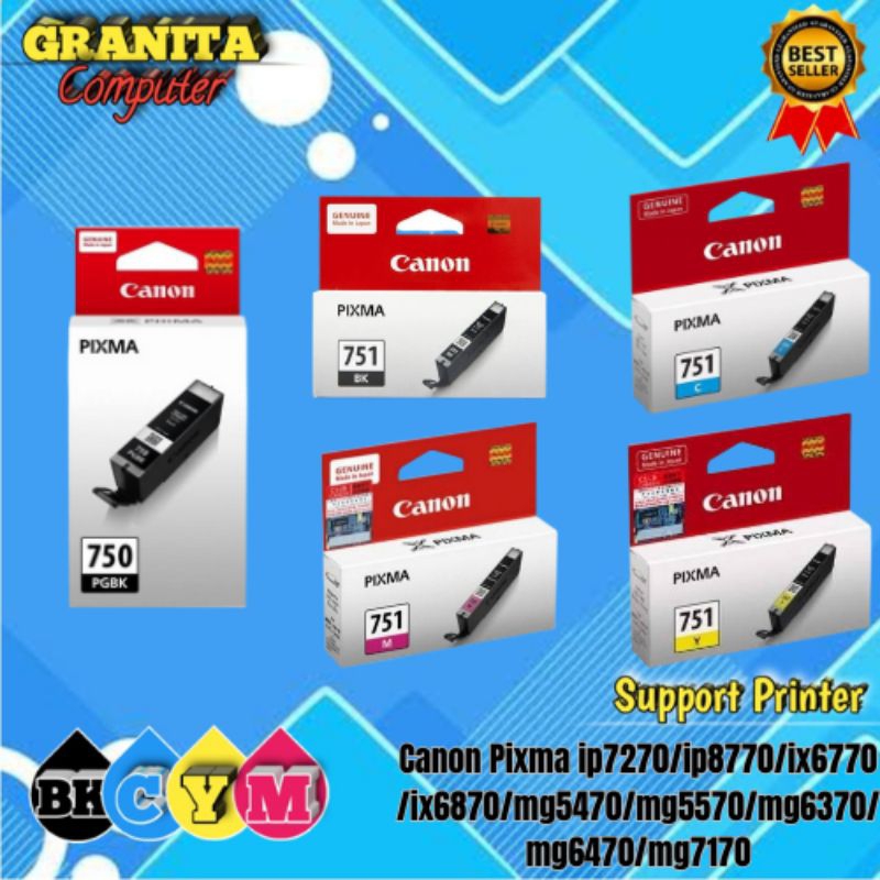Jual Tinta Canon Pixma 750 751 PgBK Black Cyan Yellow Magenta | Shopee ...