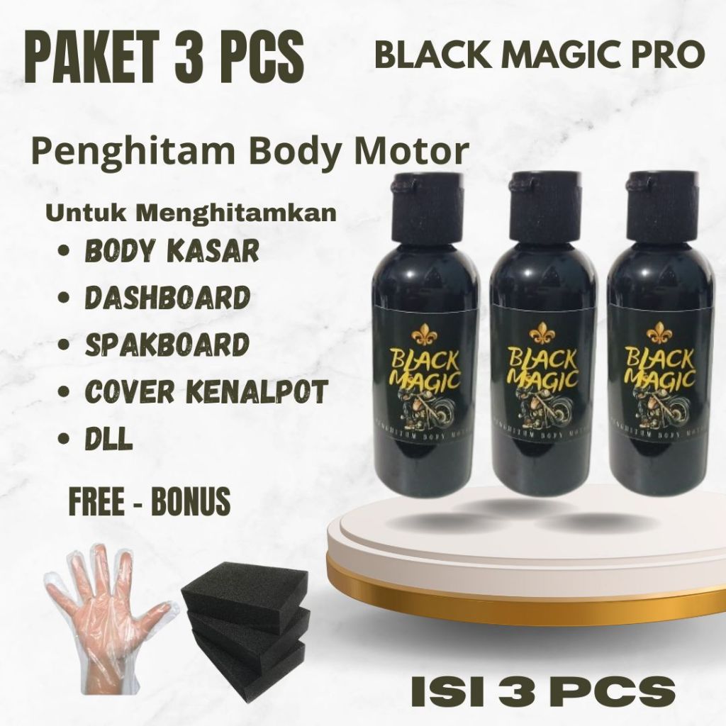 Jual ( ISI 3 PCS ) BLACK MAGIC PRO Penghitam Body Trim Motor Botol 70ML ...