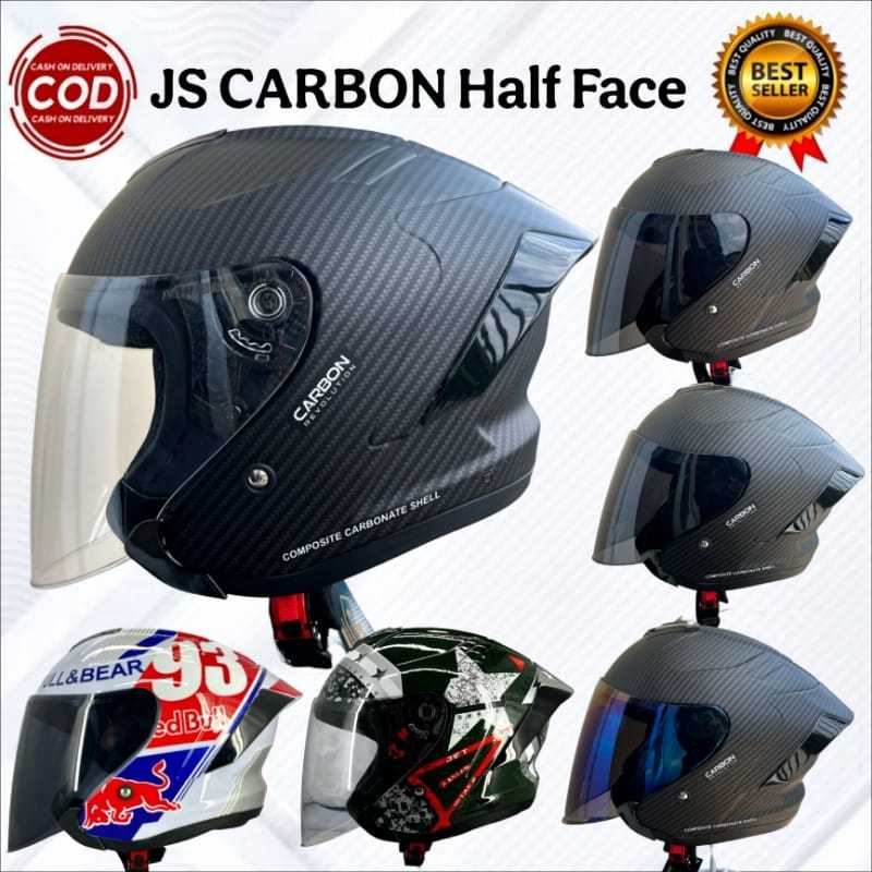 Jual Helm JS Half Face CARBON SNI/Helm Keren/Helm Pria/Helm Cowok/Helm ...
