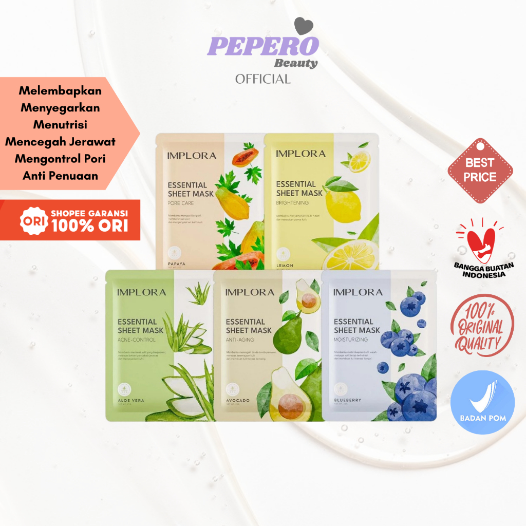 Jual IMPLORA Essential Sheet Mask 25g | Masker Wajah | Shopee Indonesia