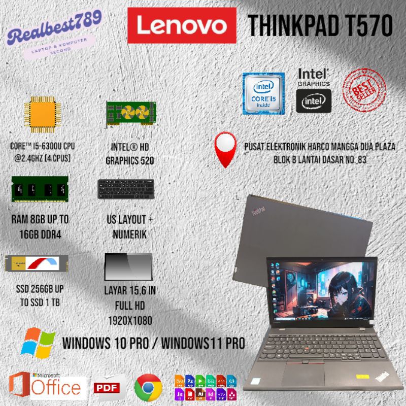 Jual Laptop Lenovo Thinkpad T570 Core i5 6300U RAM 16GB SSD 1TB Layar ...