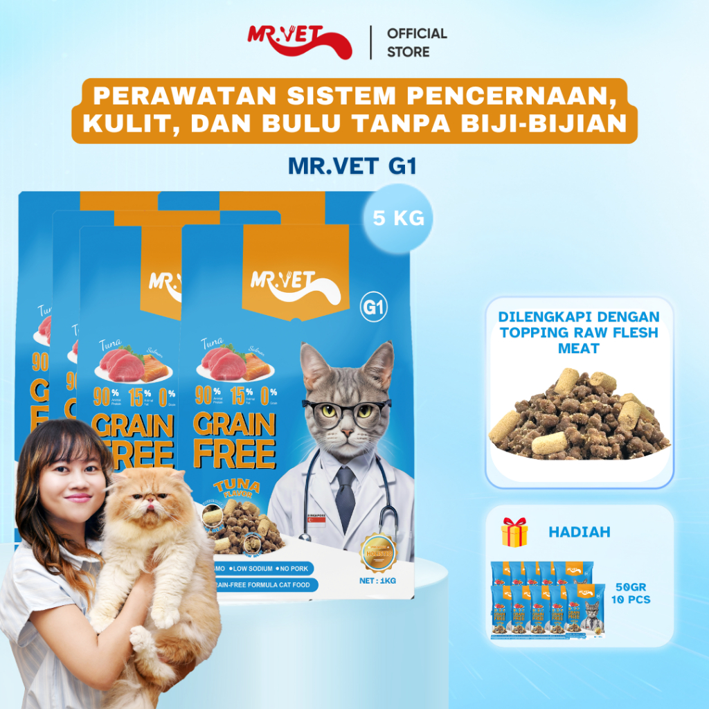 Jual Mr.Vet GRAIN FREE - Makanan Kucing 5kg untuk mendukung pencernaan ...