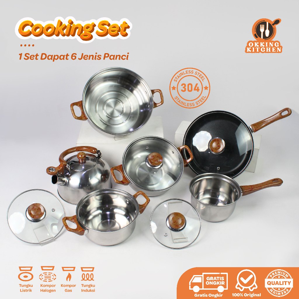 Jual Panci Set Masak Stainless Steel isi 6 set anti karat bahan tebal ...