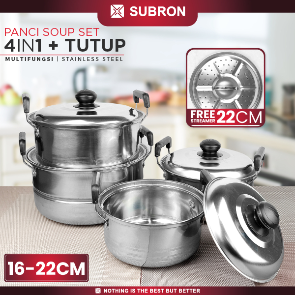 Jual SUBRON Panci Soup Kukus Rebus SET 4IN1 16cm 18cm 20cm 22cm Tutup ...