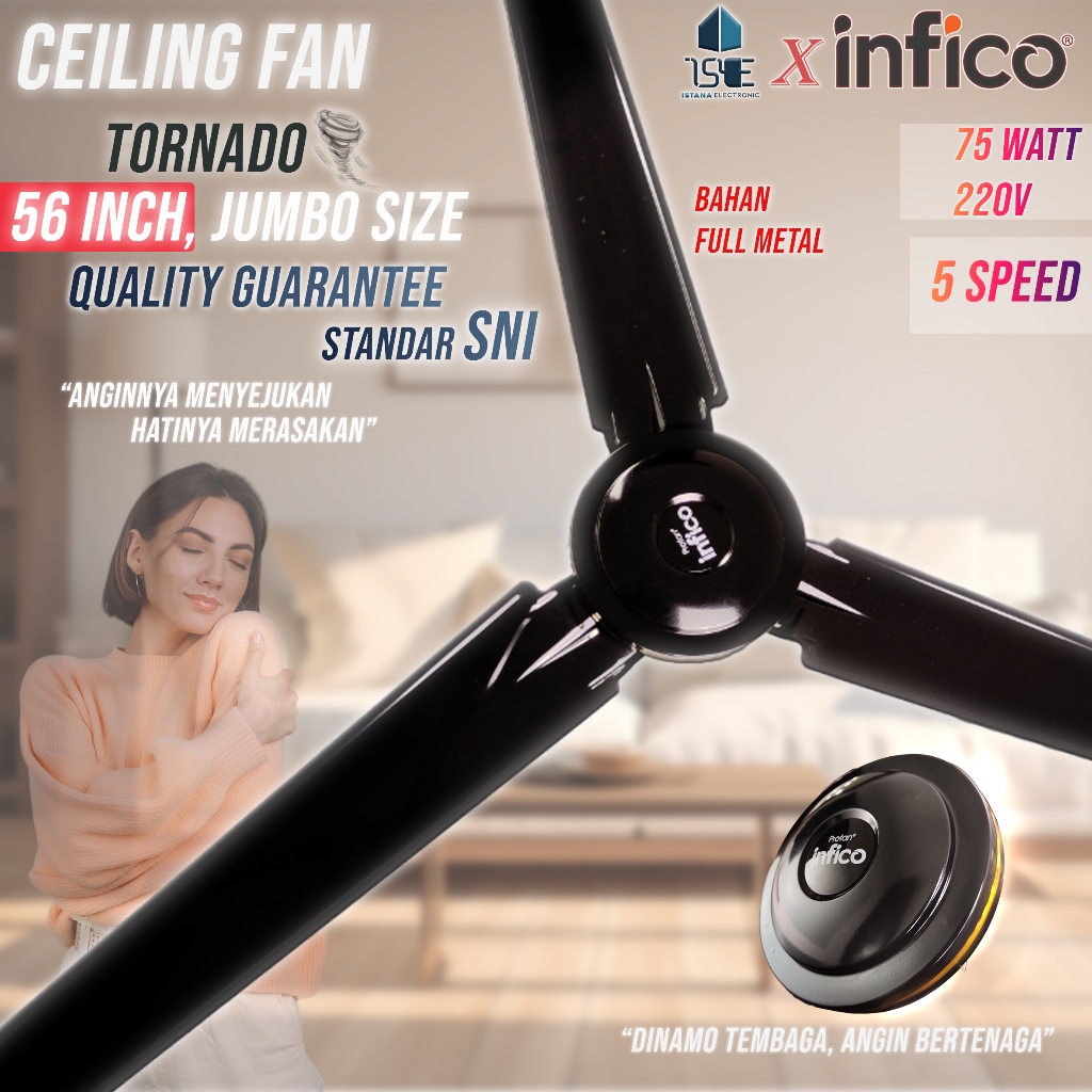 Jual KIPAS ANGIN GANTUNG 56" 3 DAUN TORNADO FULL BESI 2 BEARING MOTOR ...