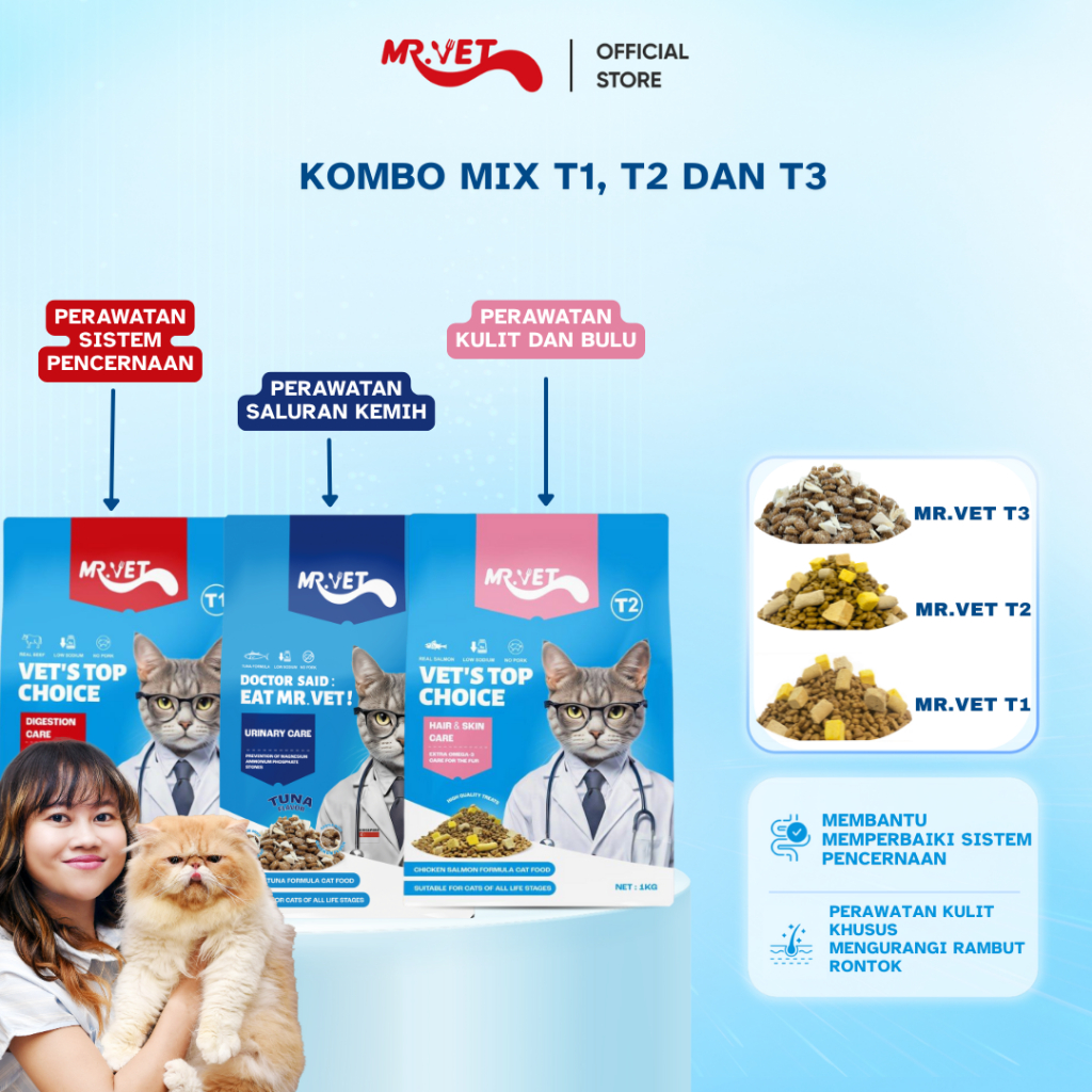 Jual Mr. Vet - Makanan Kucing Kering Mr.Vet T1 1kg. T2 1kg dan T3 1kg ...