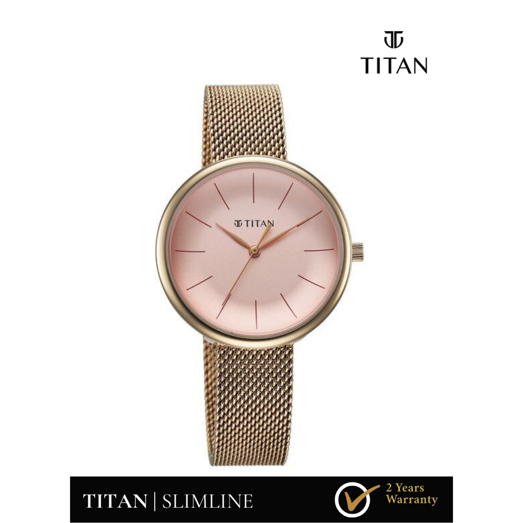 Jual Titan Slimline Quartz Analog Pink Dial Rose Gold Stainless Steel ...