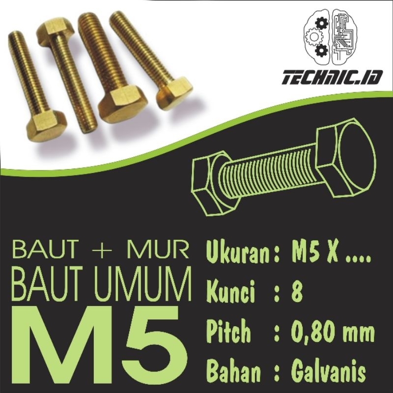 Jual Baut Hexagonal, baut hex, baut biasa, baut M5, baut kunci 8 ...