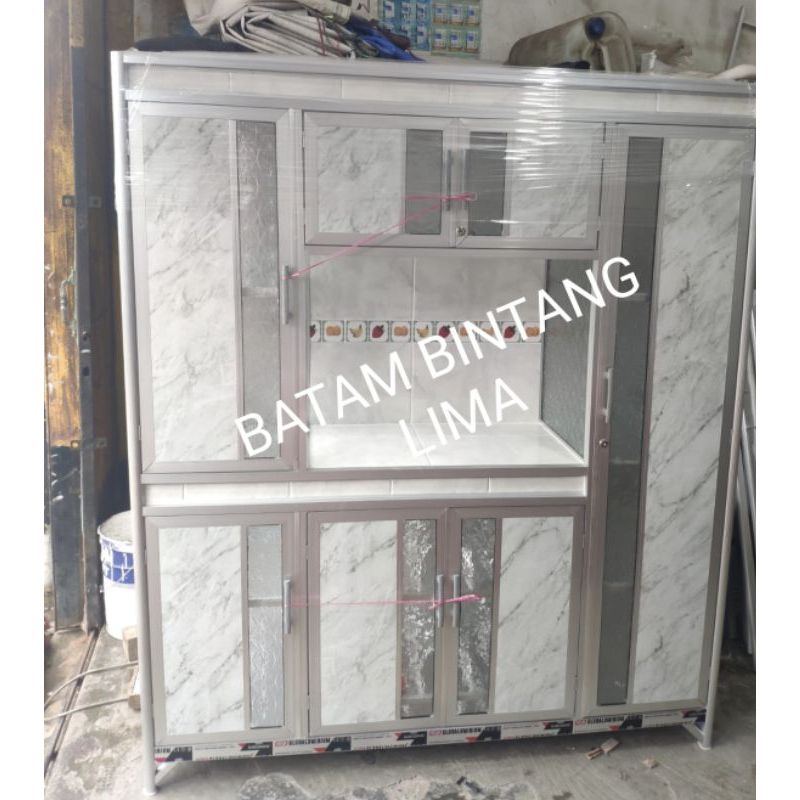 Jual LEMARI PIRING 4 PINTU / RAK PIRING ALUMINIUM / KITCHEN SET MOTIF ...