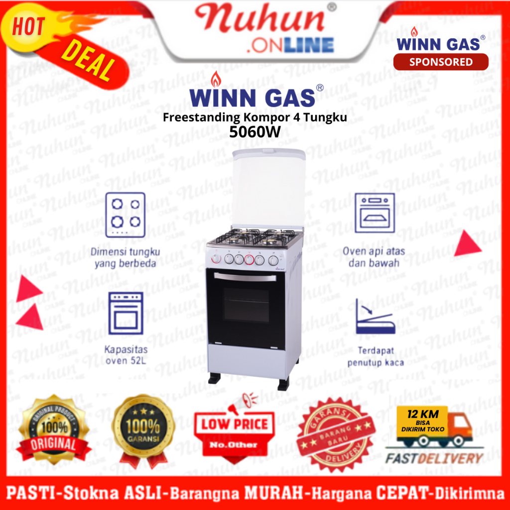 Jual [CIANJUR] Winn Gas Freestanding Kompor 4 Tungku+Oven 5060W ...
