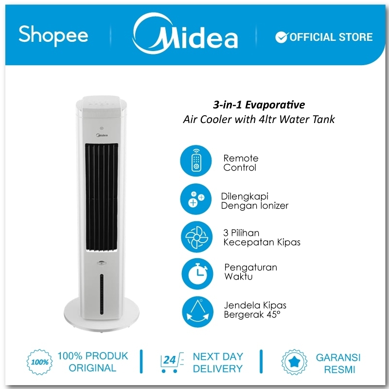 Jual Midea Air Cooler 4 Liter Kipas Angin Tower Remote Aromaterapi ...