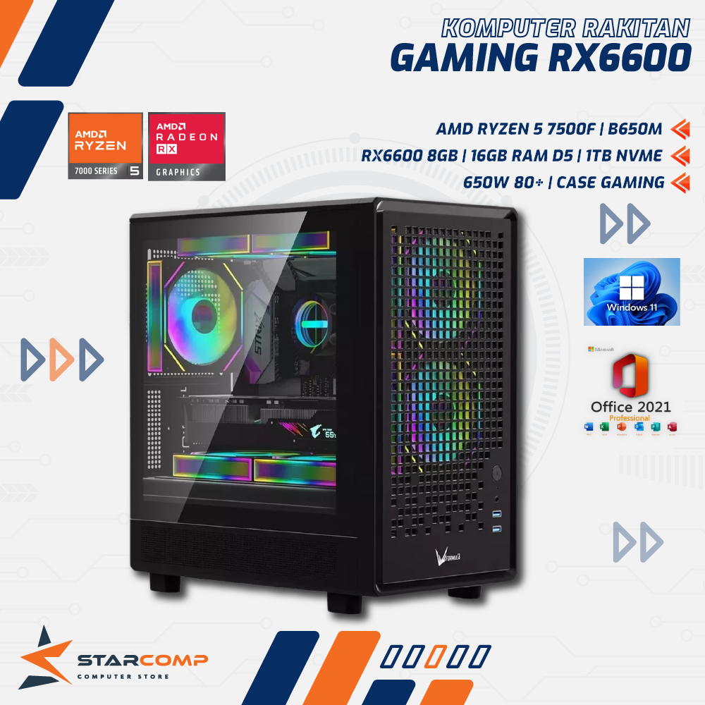 Jual PC RAKITAN AMD RYZEN 5 7500F RX6600 8GB [B650M, RAM 16GB, SSD 1TB NVME] Komputer Gaming ...