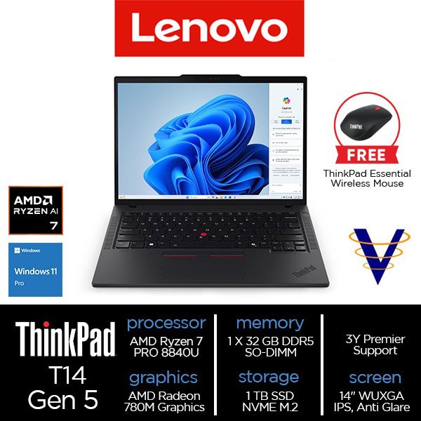 Jual Lenovo ThinkPad T14 Gen 5 (AMD) Ryzen 7 PRO 8840U 32GB 1TB SSD W11 Pro | Shopee Indonesia