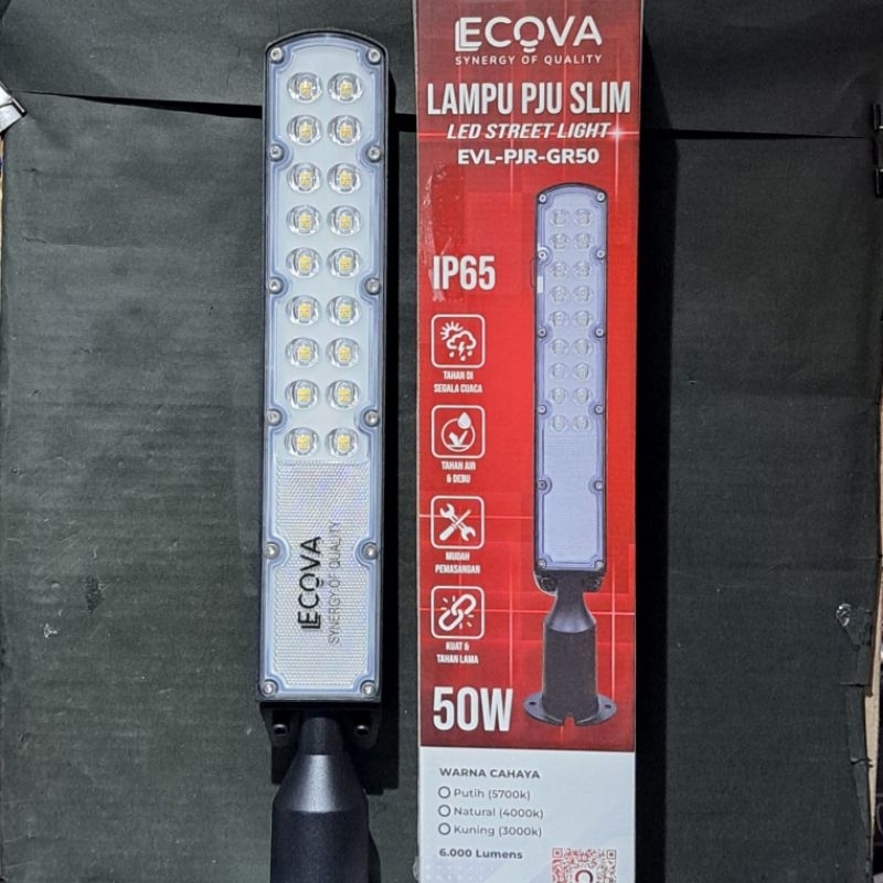 Jual Ecova lampu led PJU slim Waterproof IP65 50W TKDN - 5700K | Shopee ...