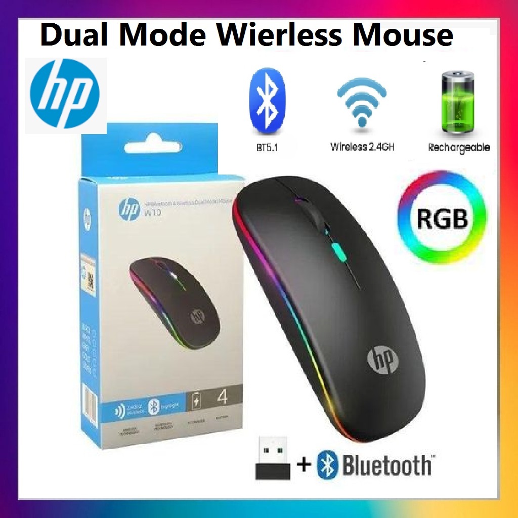 Jual HP W10 Wireless RGB Bluetooth, Wireless, Rechargeable Slim Mouse ...