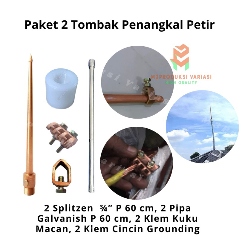 Jual Paket Penangkal Petir 2 Splitzen + 2 Pipa Galvanish + 2 Kuku Macan ...