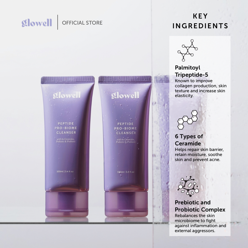 Jual GLOWELL Peptide Pro-Biome Cleanser 100ml | Ceramides Probiotics Facial Wash | Shopee Indonesia