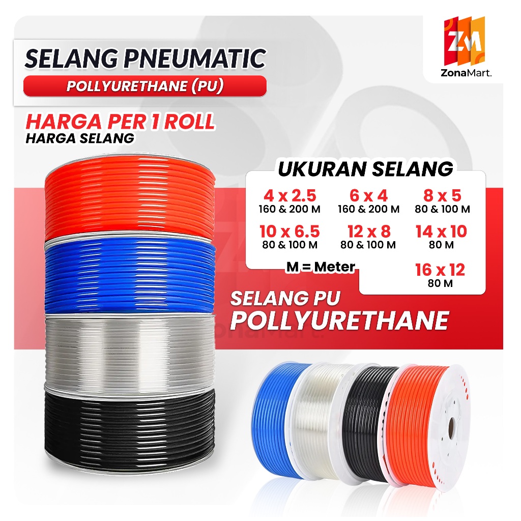 Jual Selang Angin (PollyUrethane) Polyurethane 4mm x 2,5 Mm | 6mm x 4mm ...