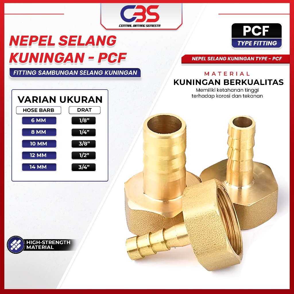 Jual {CBS} PCF Hose nepel / nepel selang Kuningan Drat DALAM (FEMALE ...