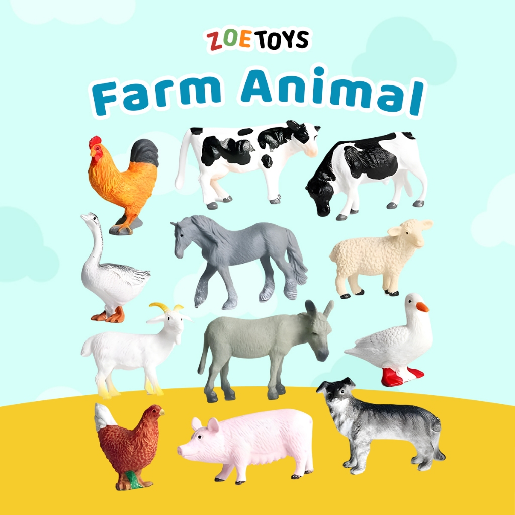 Jual Zoetoys Farm Animal 1 set 12 pcs | Premium Small Figurine Animal ...