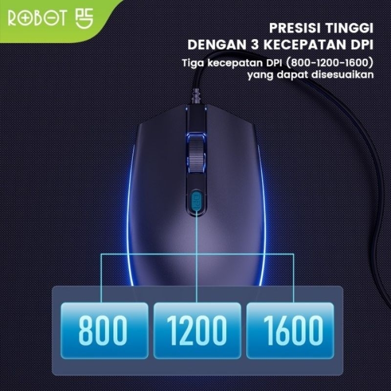 Jual ROBOT M130 Mouse Wired 1600DPI Colorful LED 3 Kecepatan DPI Kursor ...