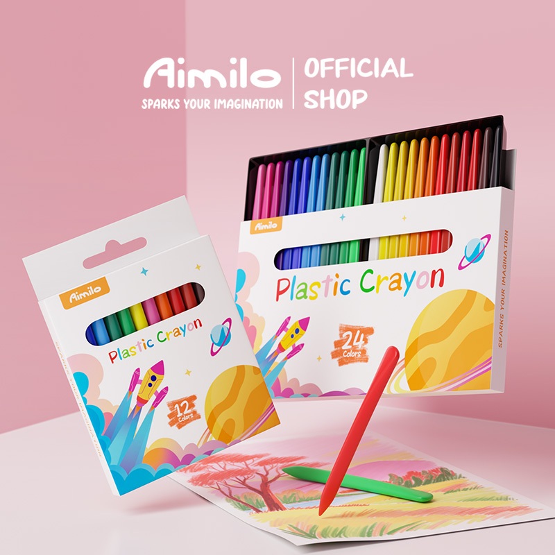 Jual Aimilo Crayon Set 12/24 Warna Krayon Plastik Crayon Anti Air Dan ...