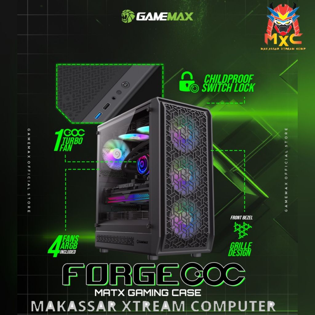 Jual Casing PC Gamemax FORGE COC mATX Gaming 4 FAN ARGB INCLUDE PC CASE ...