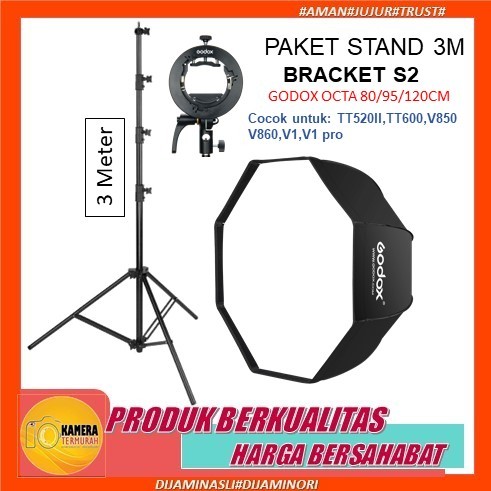 Jual Paket Light stand Besar 3 Meter + Bracket Godox S2 + Softbox Octa ...