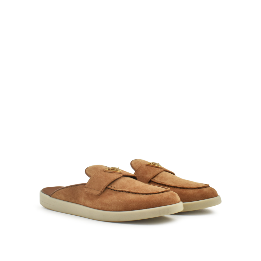 Jual PRADA Triangle logo mules suede leather | Shopee Indonesia