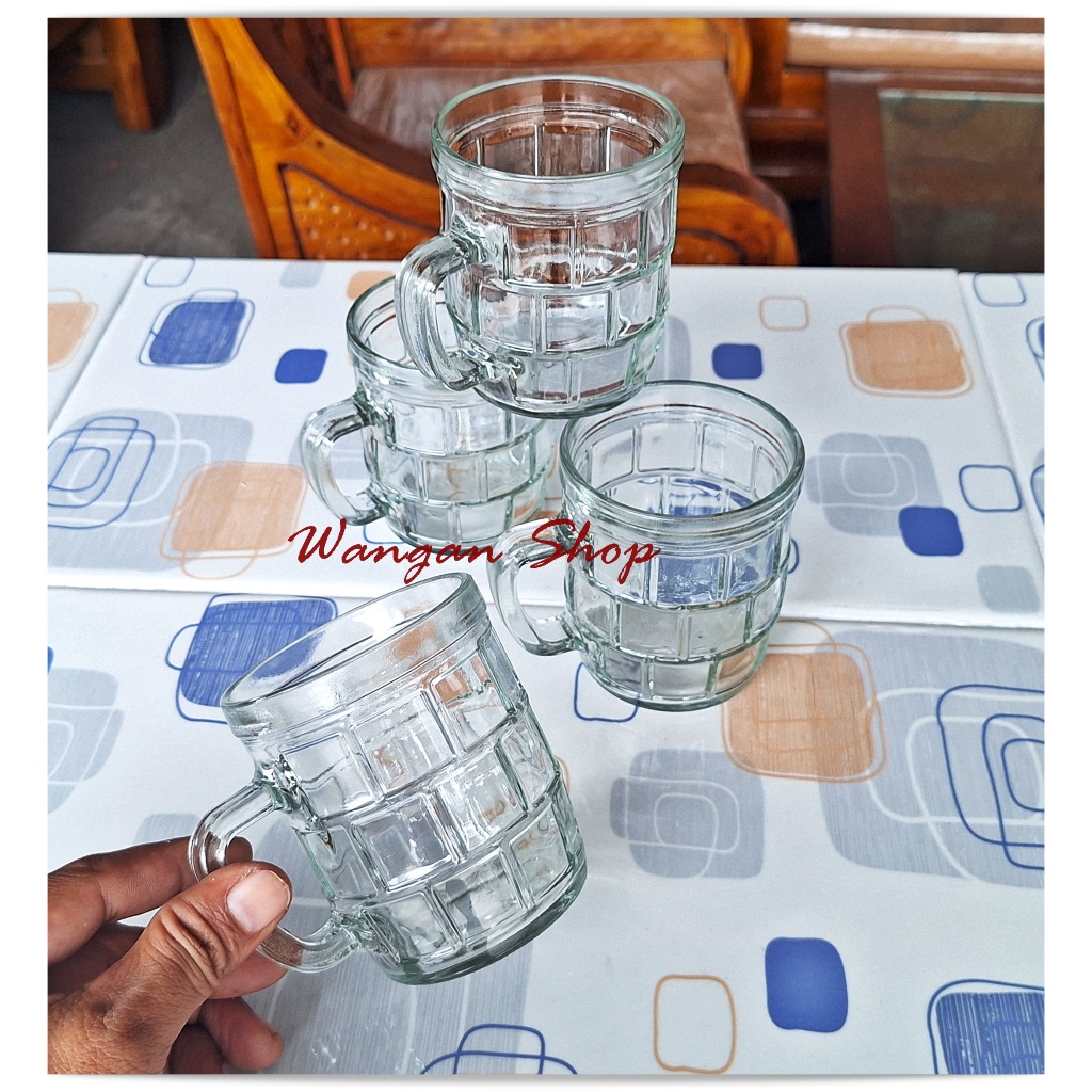 Jual Gelas Kaca Bening Gagang Gentong Kopi Gelas Beling Tebal isi 6 PCS ...