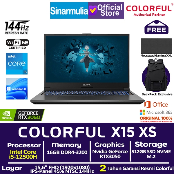 Jual COLORFUL X15 XS Laptop Gaming i5-12500H RTX3050 512GB SSD 16GB ...
