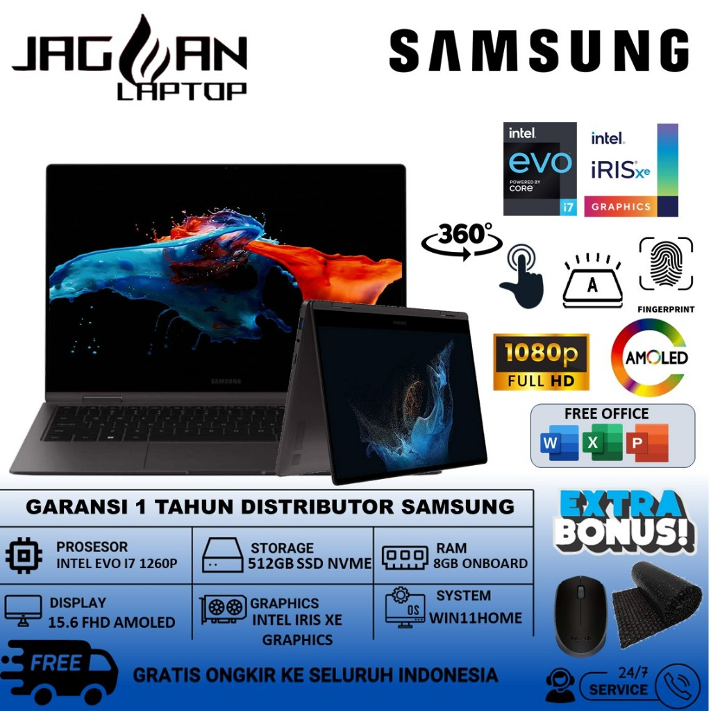 Jual LAPTOP SAMSUNG GALAXY BOOK2 PRO 360 INTEL EVO I7 1260P 8GB 512GB ...