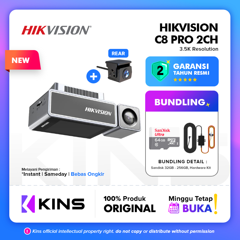 Jual HIKVISION C8 PRO Dash Cam 3.5K ADAS Dual Channel Ultra-Clear IPS ...