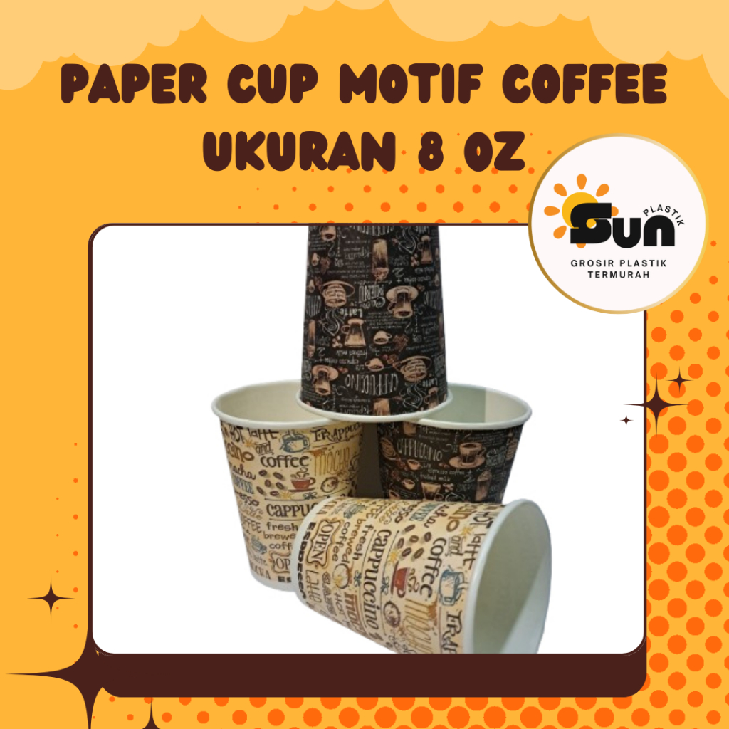 Jual Paper Cup Gelas Kertas Motif Kopi Ukuran 8 oz Isi 50 Pcs | Gelas Kertas | Shopee Indonesia